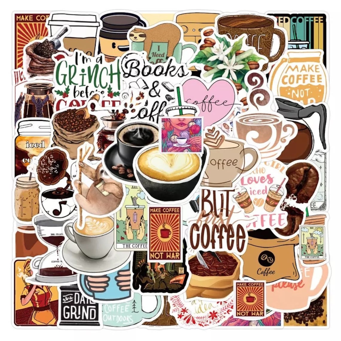 Coffee Themed Stickers Coffee Latte Pattern Assorted - Etsy