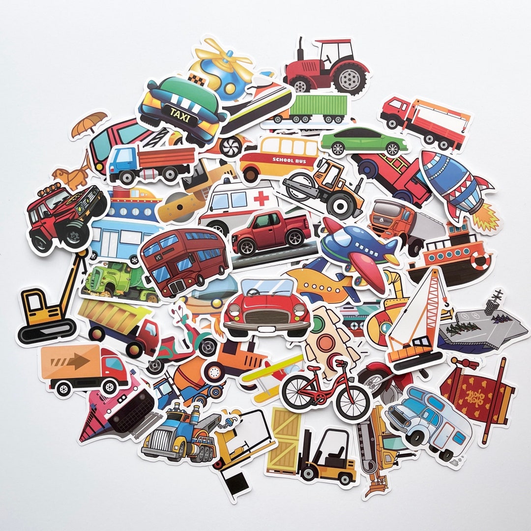 50pcs Kids Car Transportation Machine Bike Plane Sticker - Bus Boat Car ...