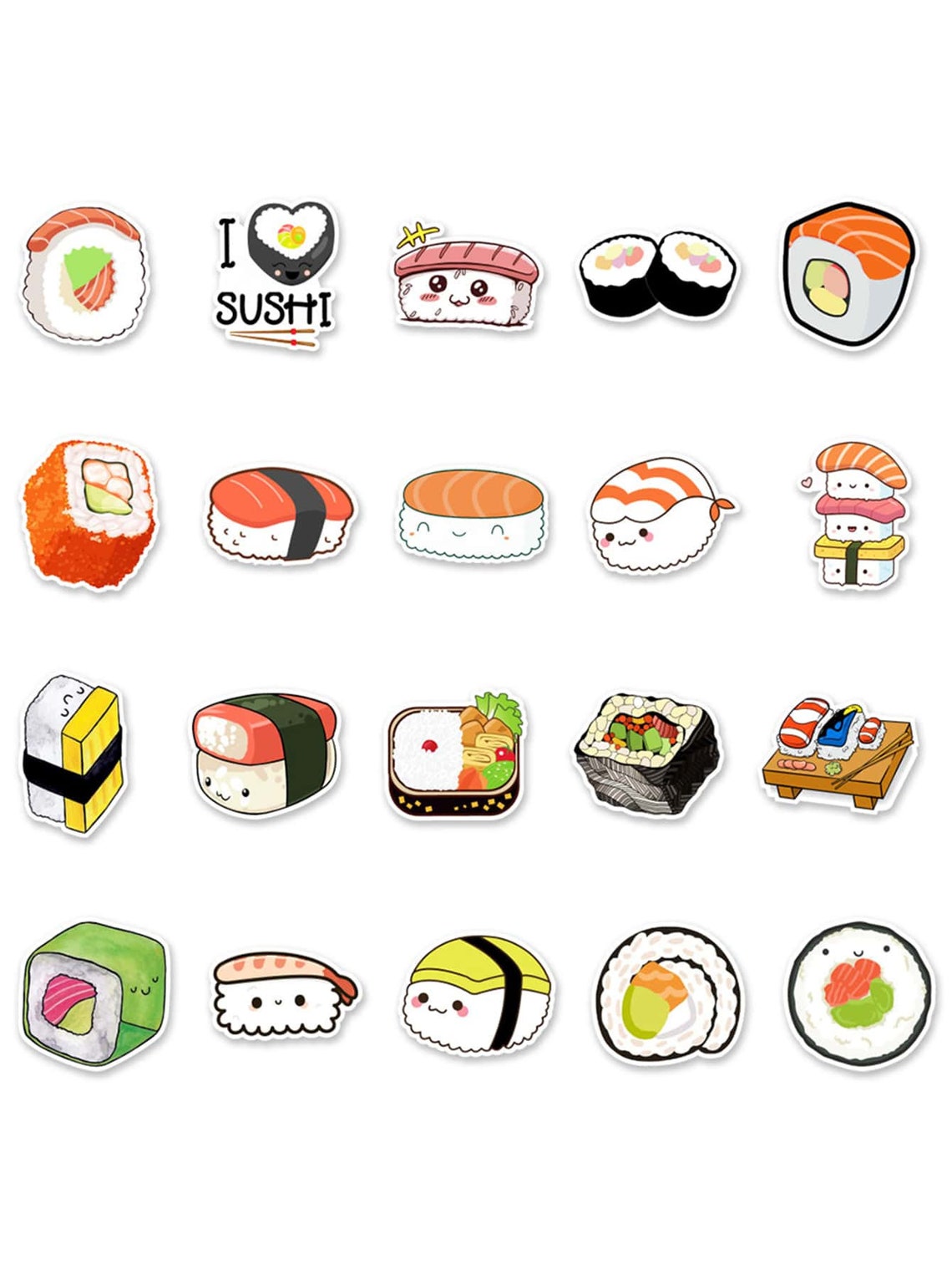 Cartoon Sushi Stickers Food Cartoon Stickers Great for - Etsy