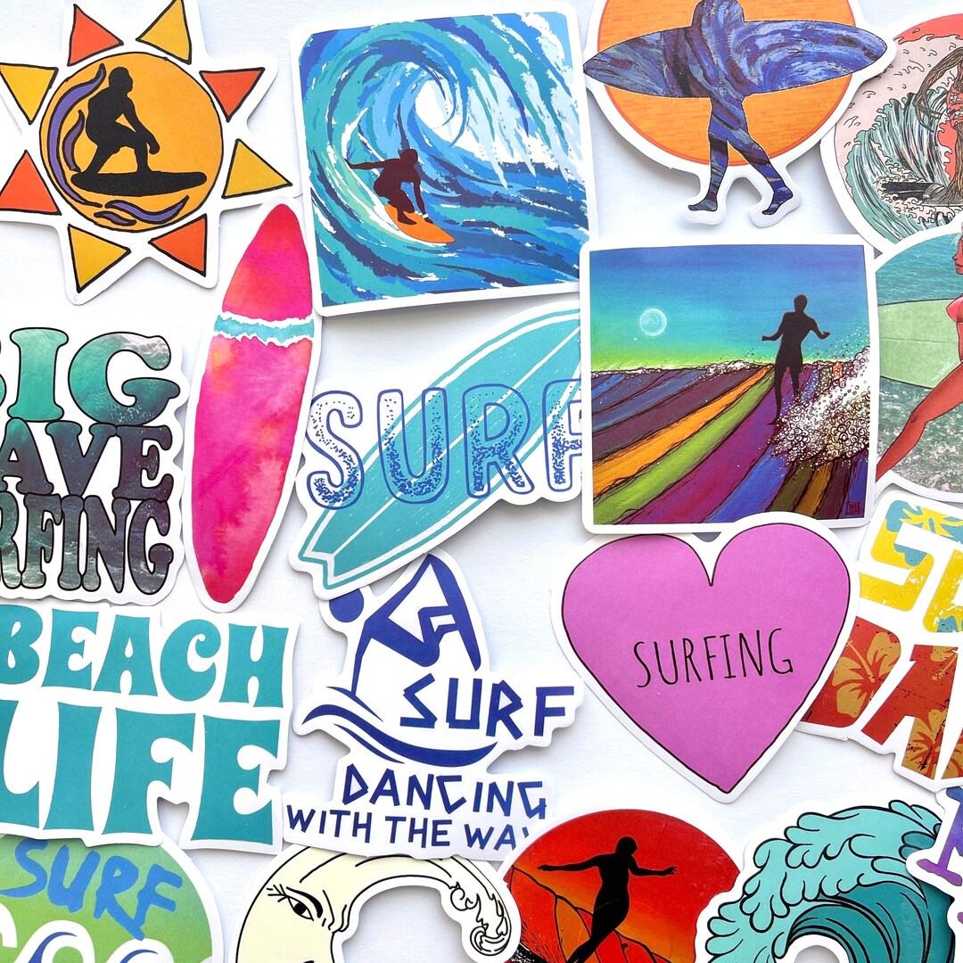 50pcs Surf Stickers - Ocean Beach Surfing Pack - for Crafting, Hydro ...