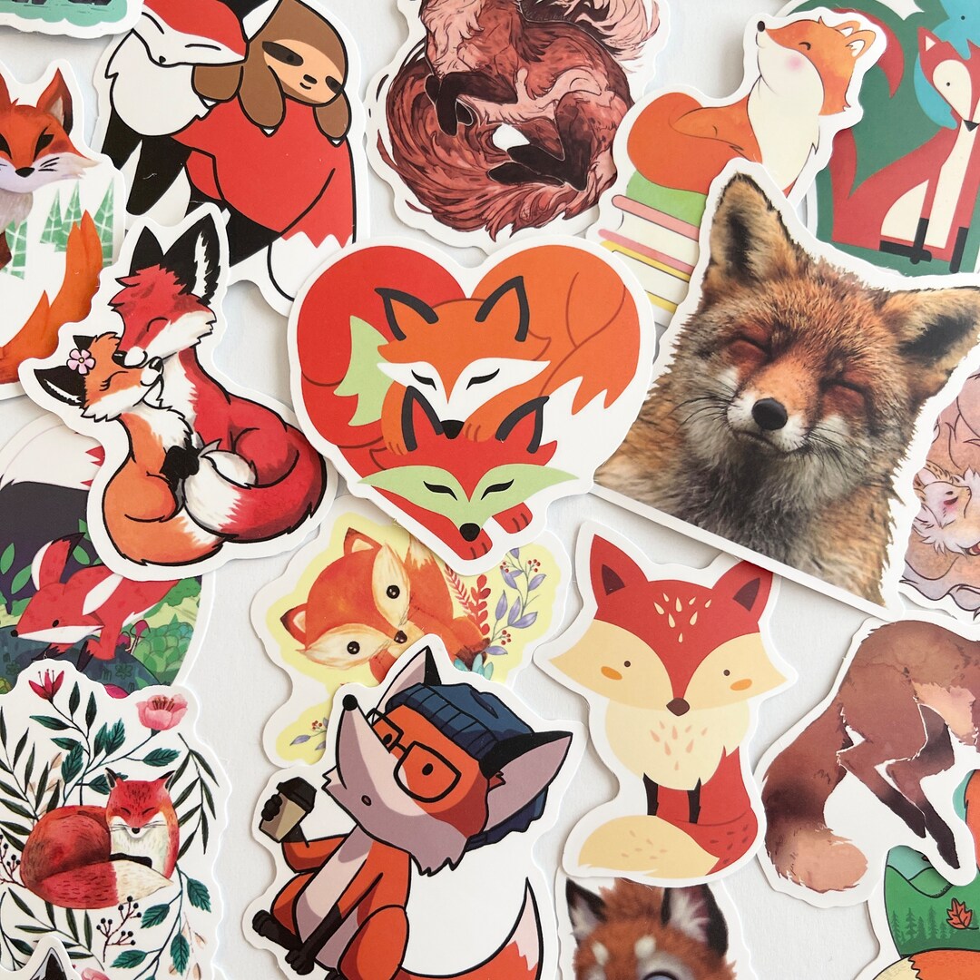 40 Cartoon Fox Stickers Adorable Fox Wilderness Stickers Great for ...