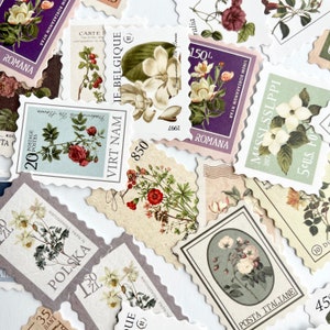 48 Floral Botanical Stamp Design Stickers- Vintage Style Stamp Design ...