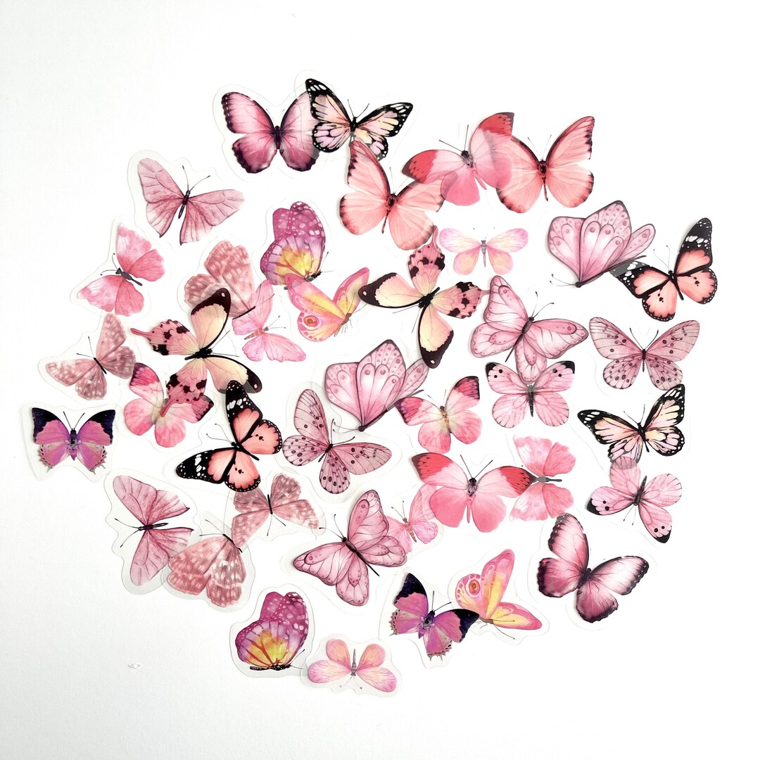 40pcs Translucent Pink Butterfly Stickers - Smaller Size - for Crafts ...
