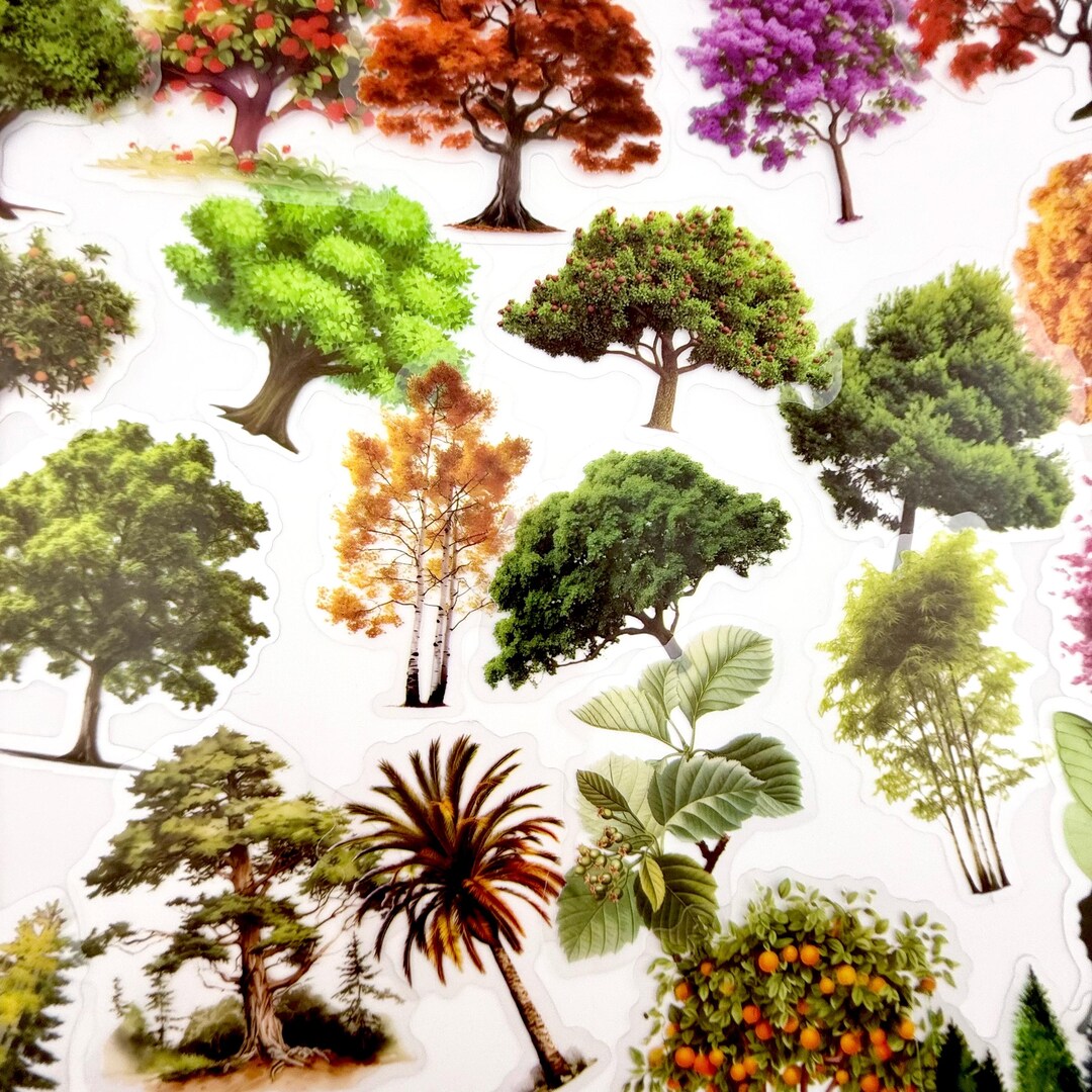 50pcs Translucent Fall Tree Stickers - Autumn Green Colors - for ...
