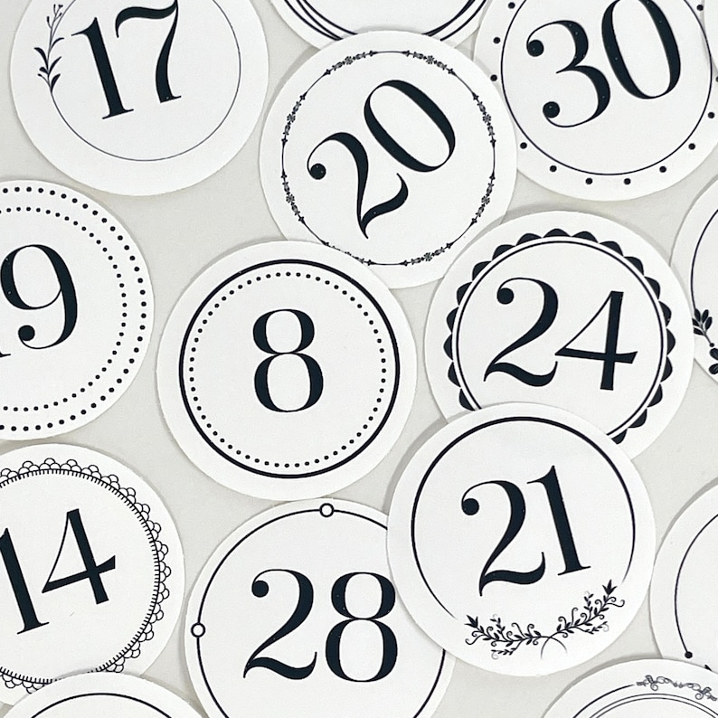Classic Round Calendar Number Labels, Black and White Stickers, for ...