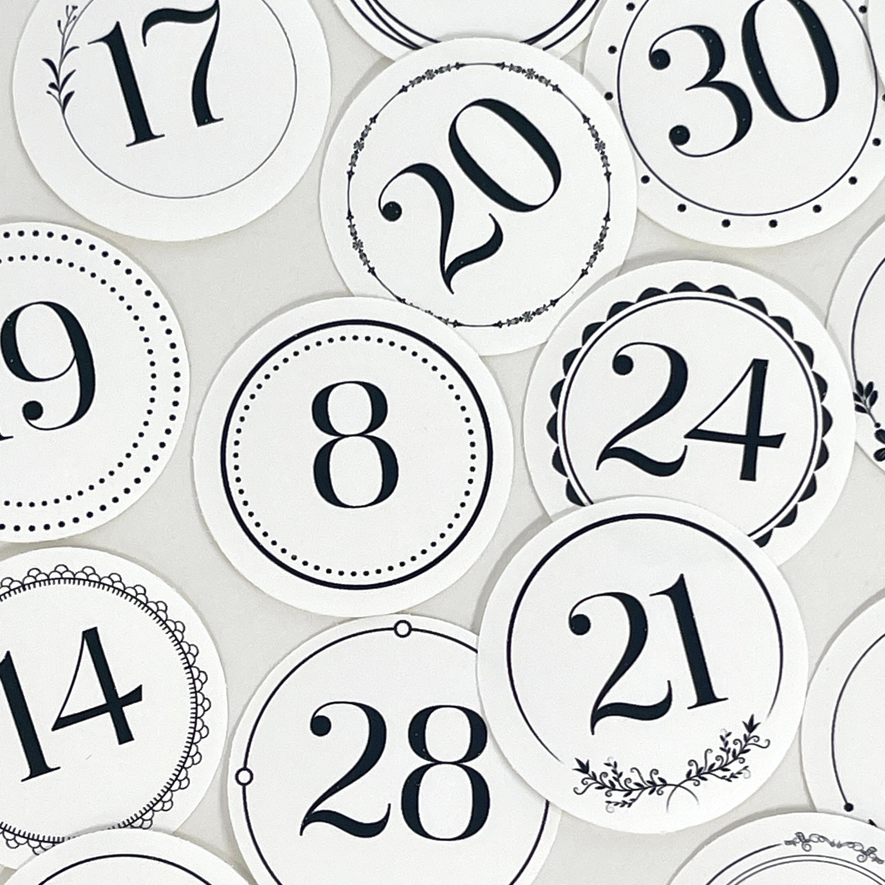 Classic Round Calendar Number Labels, Black and White Stickers, for ...