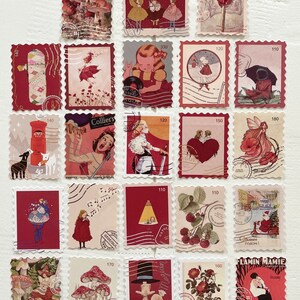 40 Vintage Red Stamp Stickers Adorable Boho Red Themed - Etsy