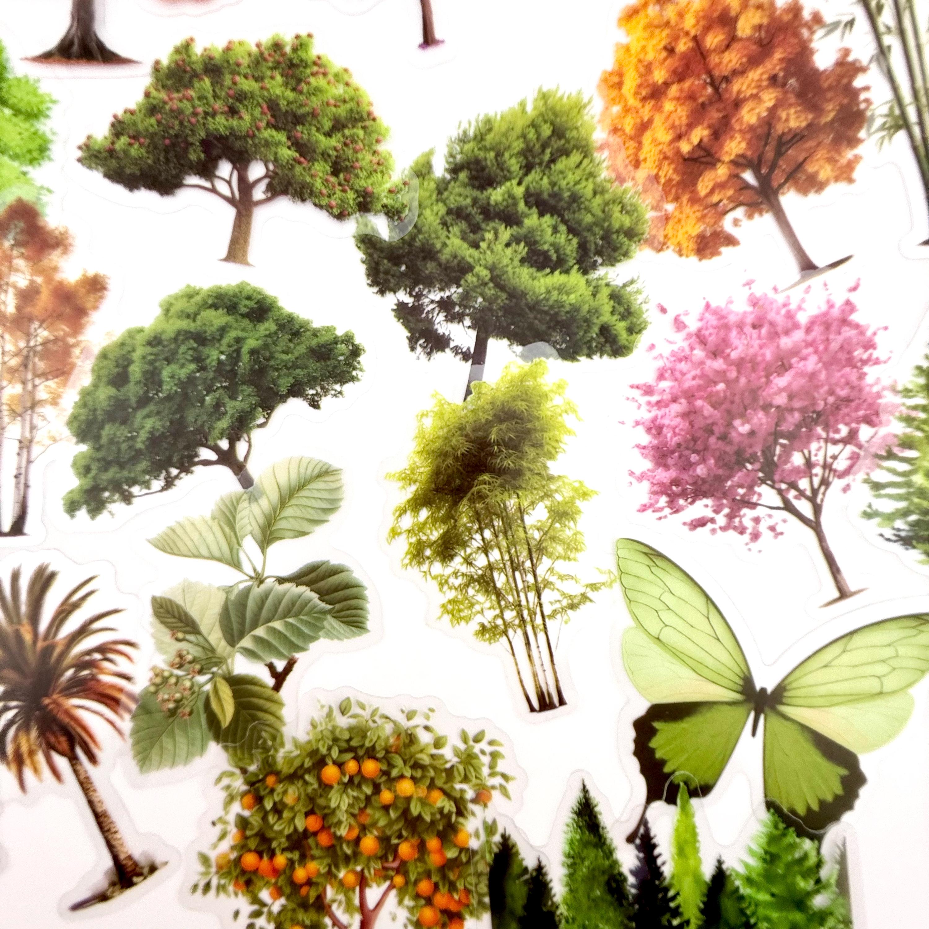 50pcs Translucent Fall Tree Stickers - Autumn Green Colors - for ...