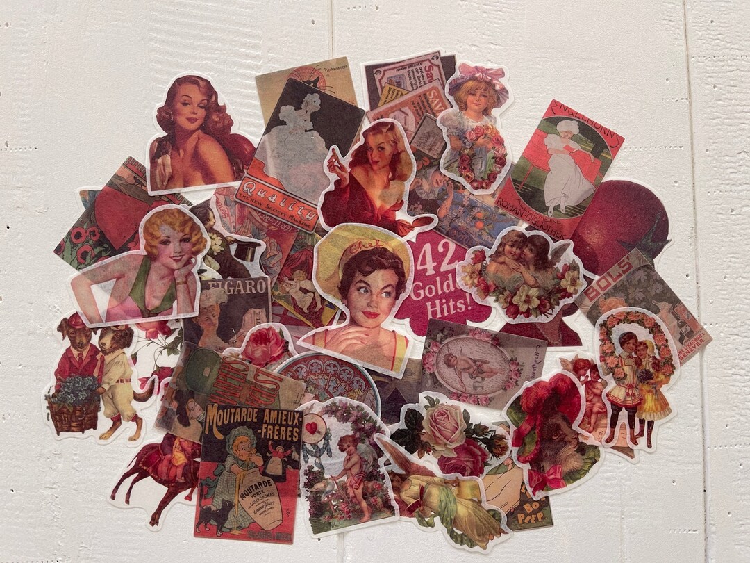 45 Red Vintage Stickers - Transparent Washi Tape Retro Red Themed ...