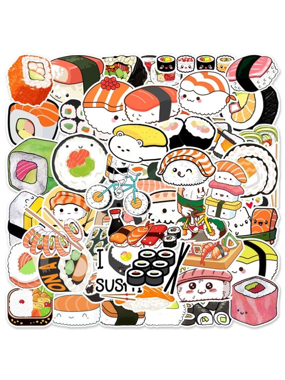 Cartoon Sushi Stickers Food Cartoon Stickers Great for - Etsy