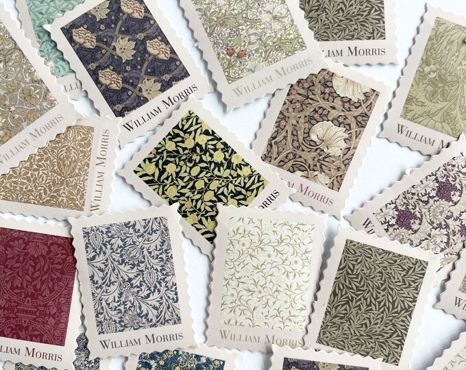 40 Vintage William Morris Inspired Stamp Stickers - Muted Colors Floral ...