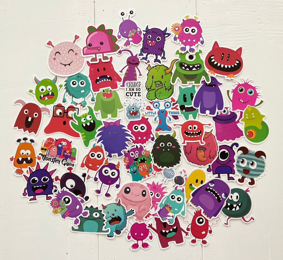50pcs Cartoon Monster Stickers - Colorful Children Designs - for Crafts ...