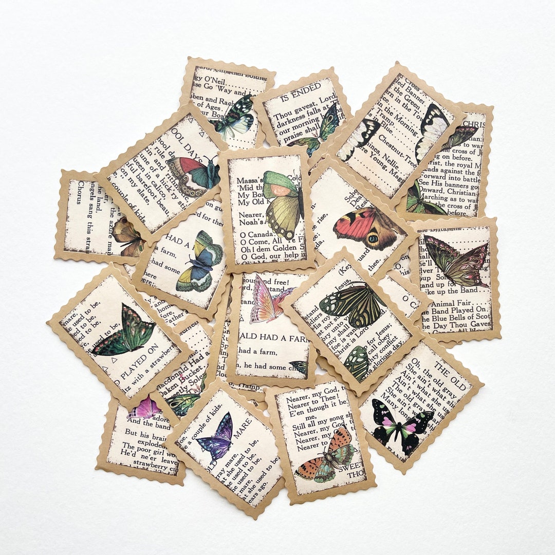 25 Vintage Butterfly Stamp Stickers - Beautiful Weathered Butterfly ...