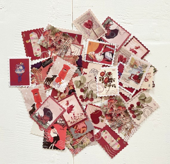 40 Vintage Red Stamp Stickers Adorable Boho Red Themed - Etsy
