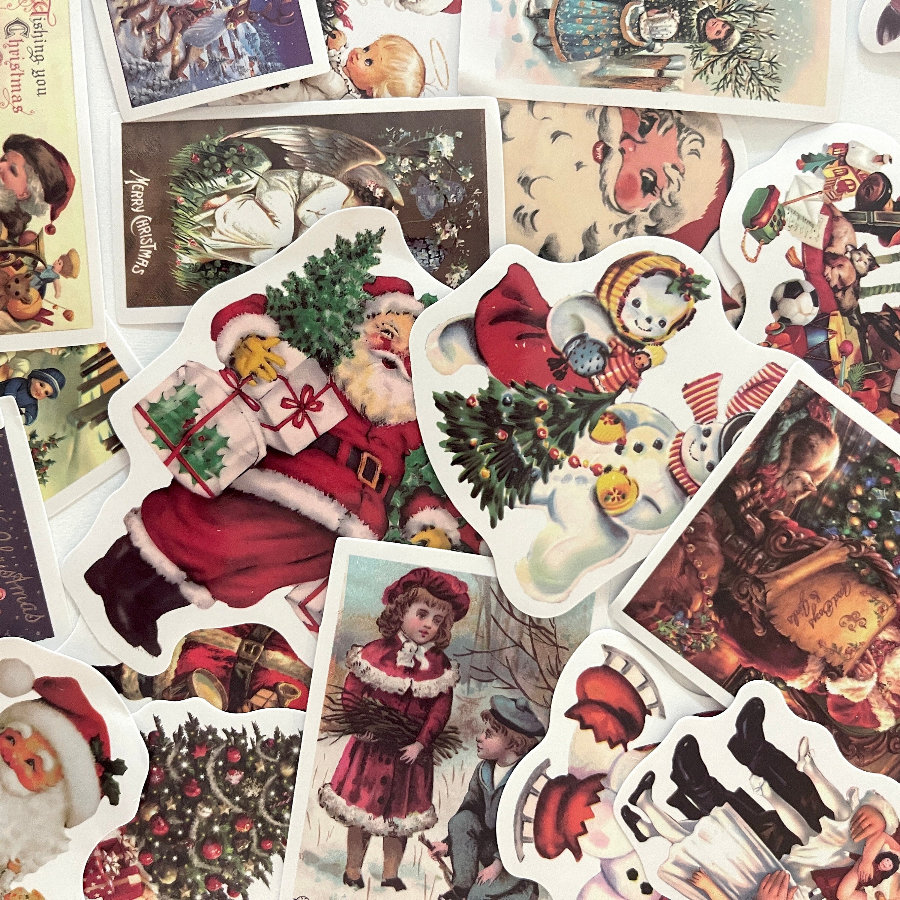 50 Vintage Christmas Stickers - Santa Reindeer Snowman Stickers ...