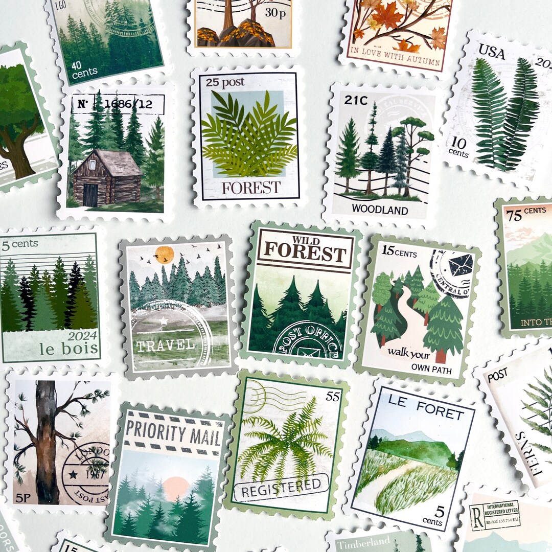 25pcs Fall Forest Stamp Stickers, Vintage Design, Handmade Stickers for ...