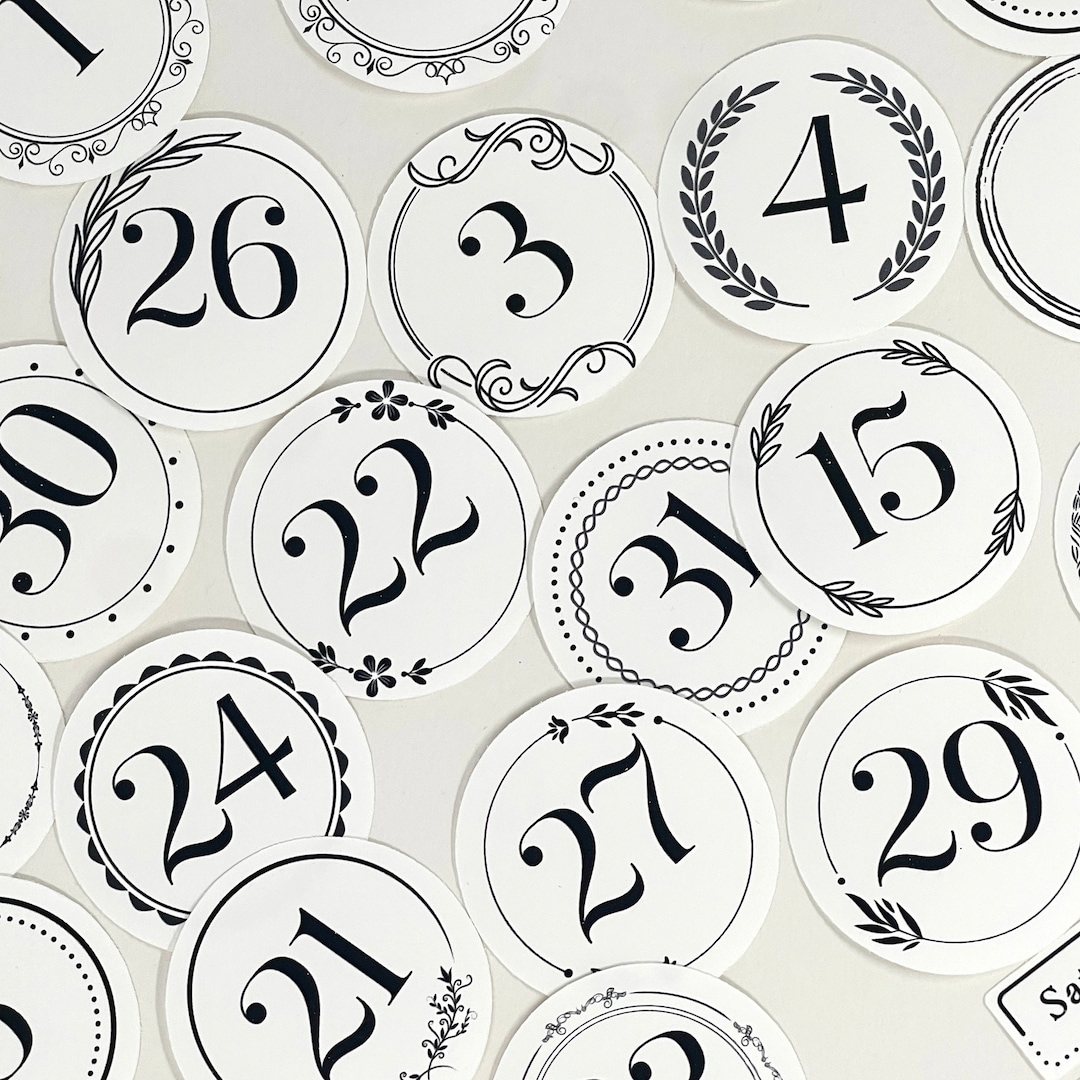 Classic Round Calendar Number Labels, Black and White Stickers, for ...