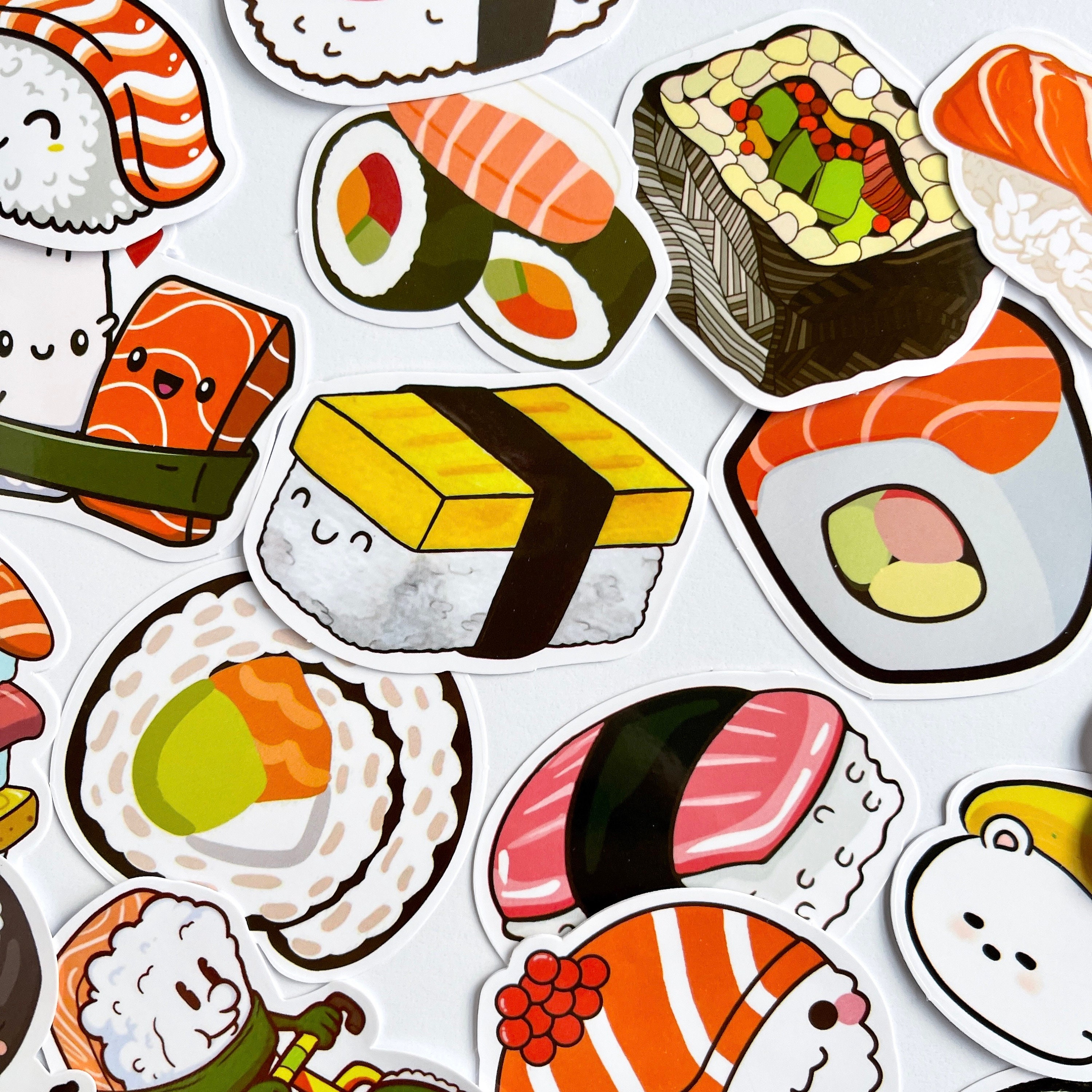 50 Cartoon Sushi Stickers- Food Cartoon Stickers - Great for Crafts ...