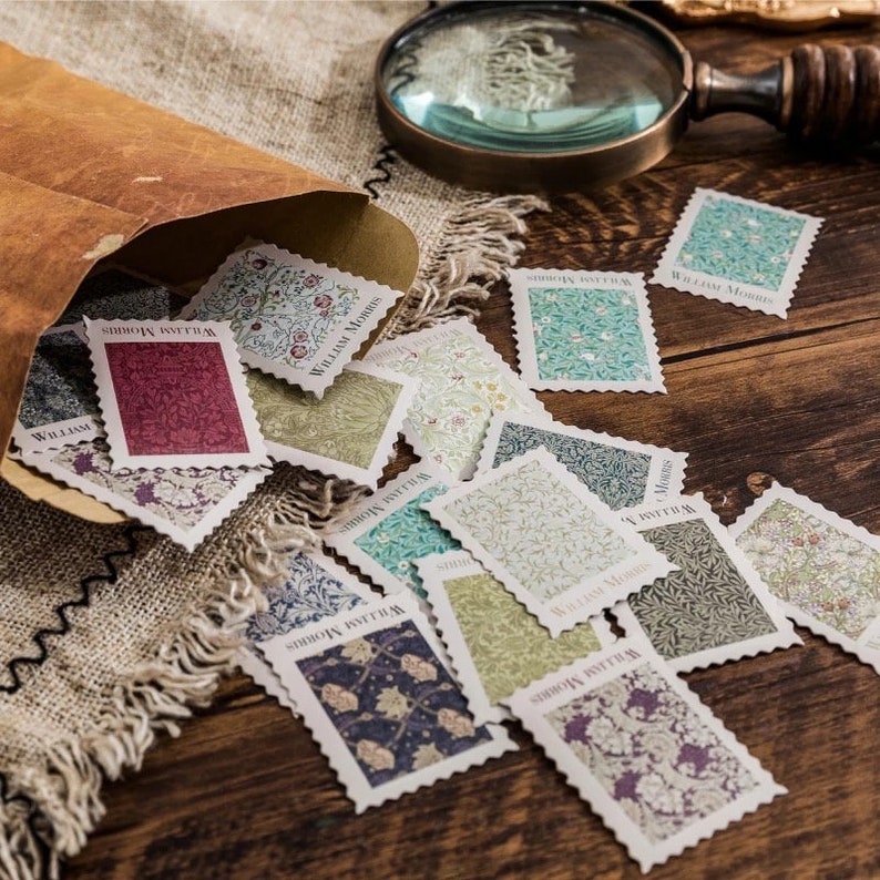 40 Vintage William Morris Inspired Stamp Stickers Muted - Etsy