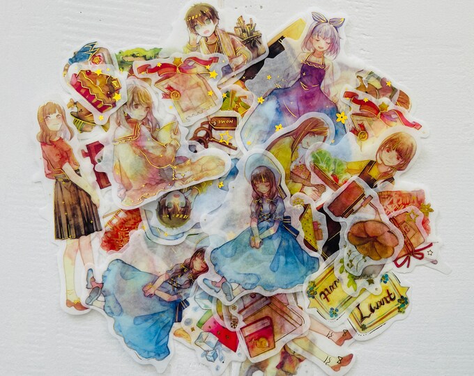 50 Adorable Anime Style Stickers Washi Tape Paper Stickers - Etsy