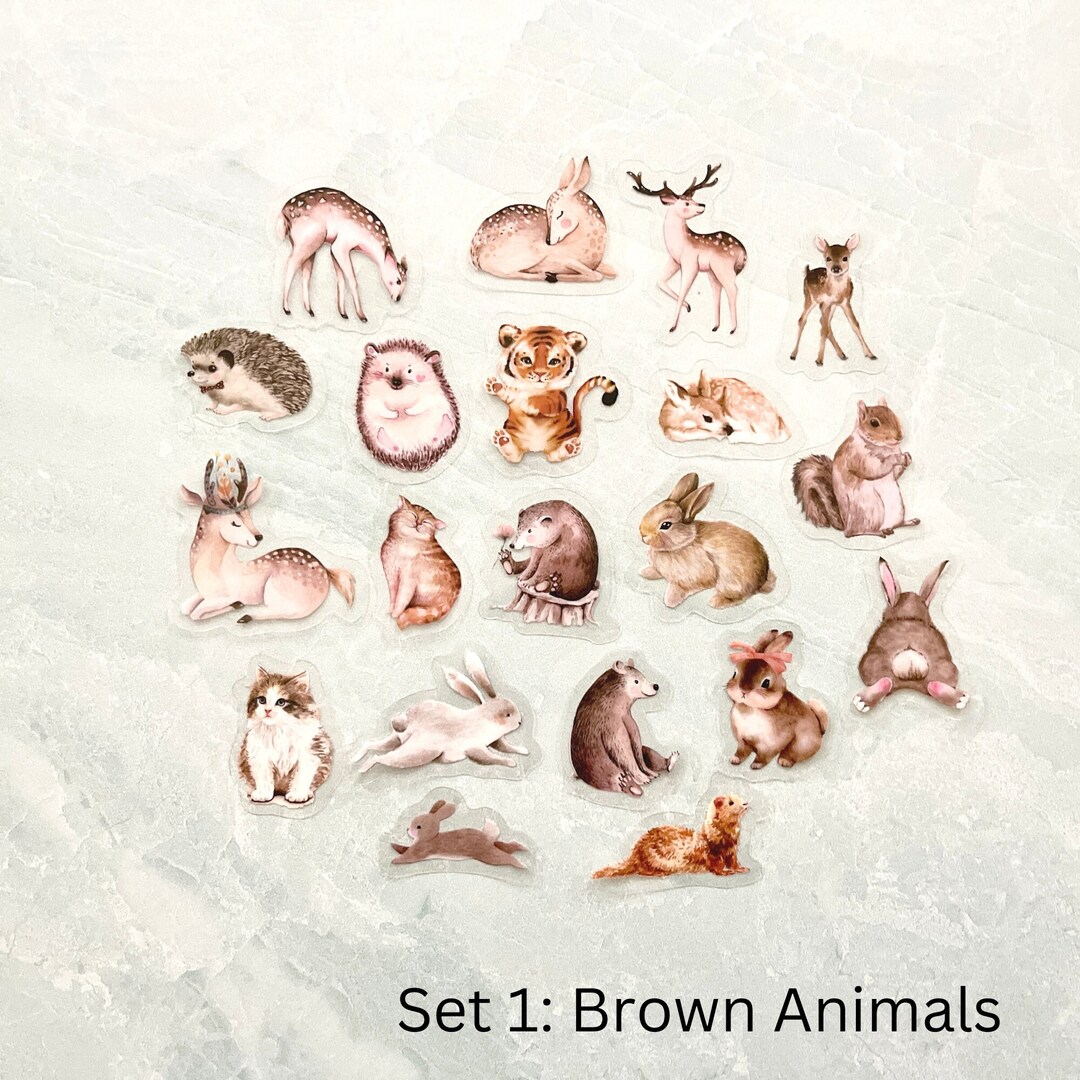 36 Clear Animal Themed Stickers - 6 Color Designs - Slightly ...