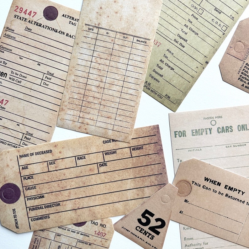 12 Vintage Old Tag Stickers - Writing Paper Tag Stickers - Great SIZES ...