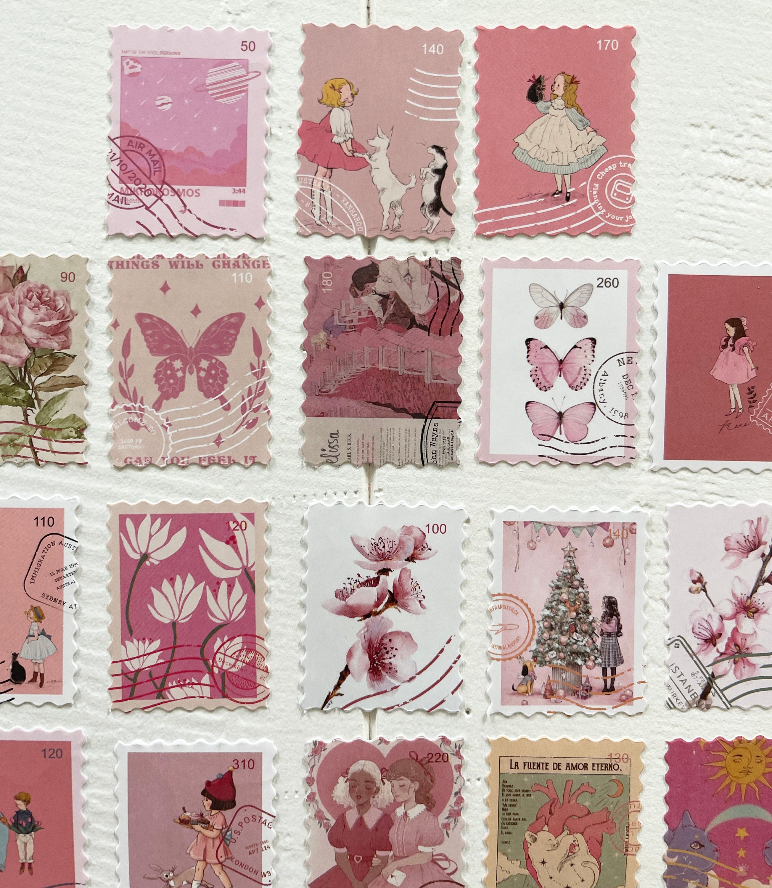 40 Vintage Pink Stamp Stickers Adorable Pink Themed Stickers - Etsy