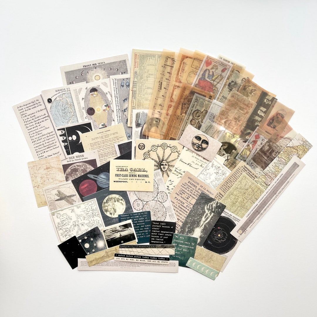 60+ Vintage Celestial Moon Sun PAPER Pieces - Boho Moon Design Papers ...
