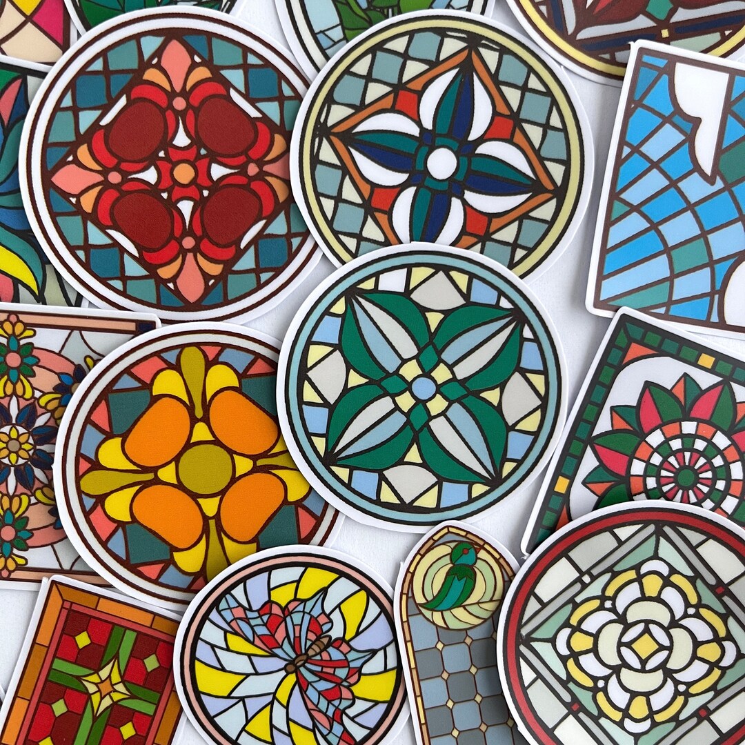 46pcs Colorful Stained Glass Window Stickers - Faux Glass Mosaic Design ...