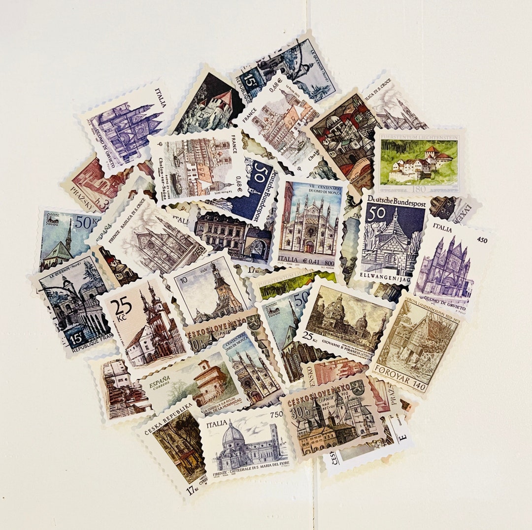 46 Landmark Stamp Stickers European Castles Churches Building Designs ...