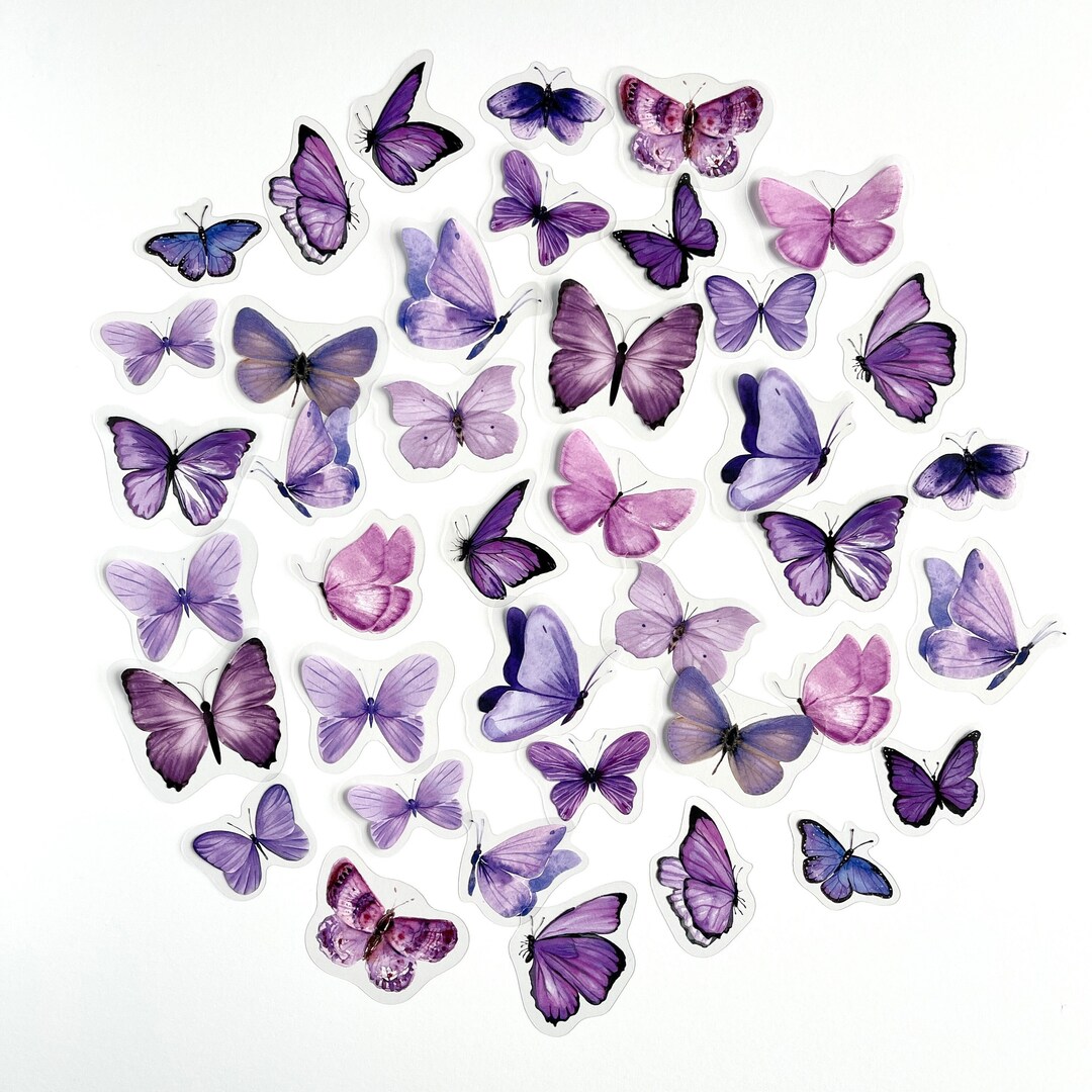 40 Translucent Purple Butterfly Stickers - for Crafts, Scrapbooking ...