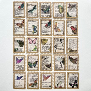 25 Vintage Butterfly Stamp Stickers - Beautiful Weathered Butterfly ...