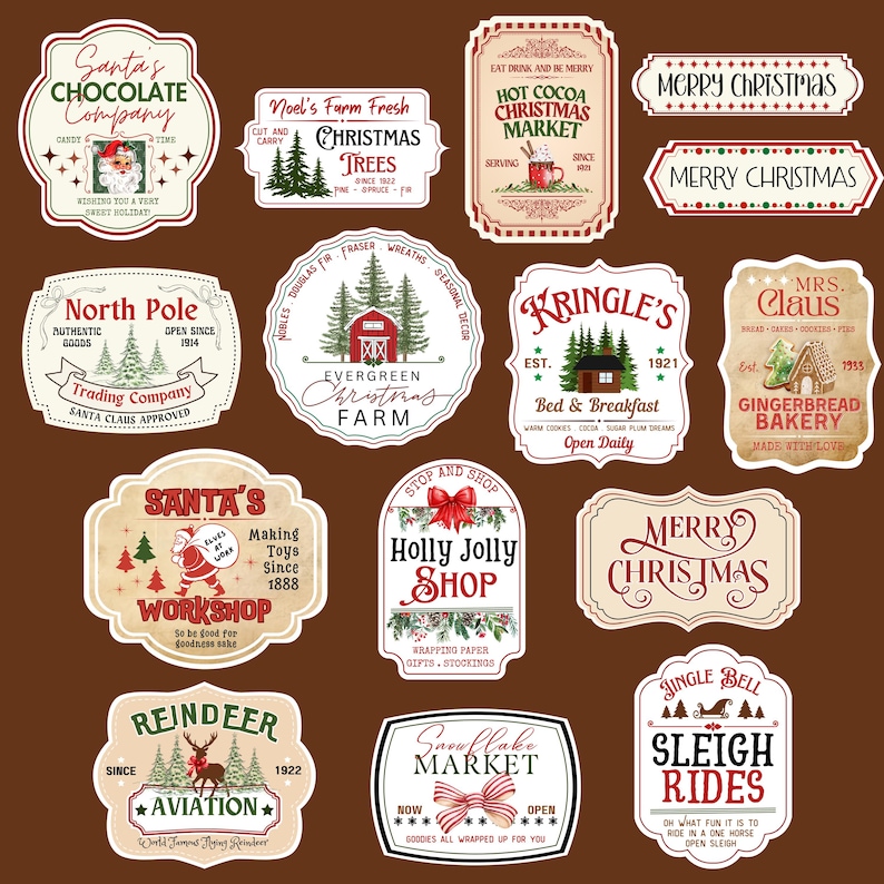 15pcs Vintage Christmas Label Stickers, Pick From Two Sizes, Perfect ...