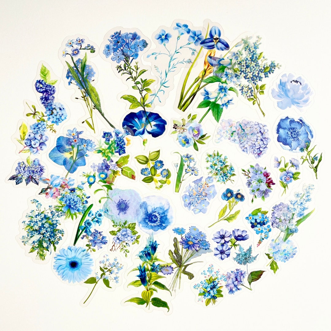 Blue Floral Botanical Stickers - Clear Blue Flower Stickers - GREAT for ...