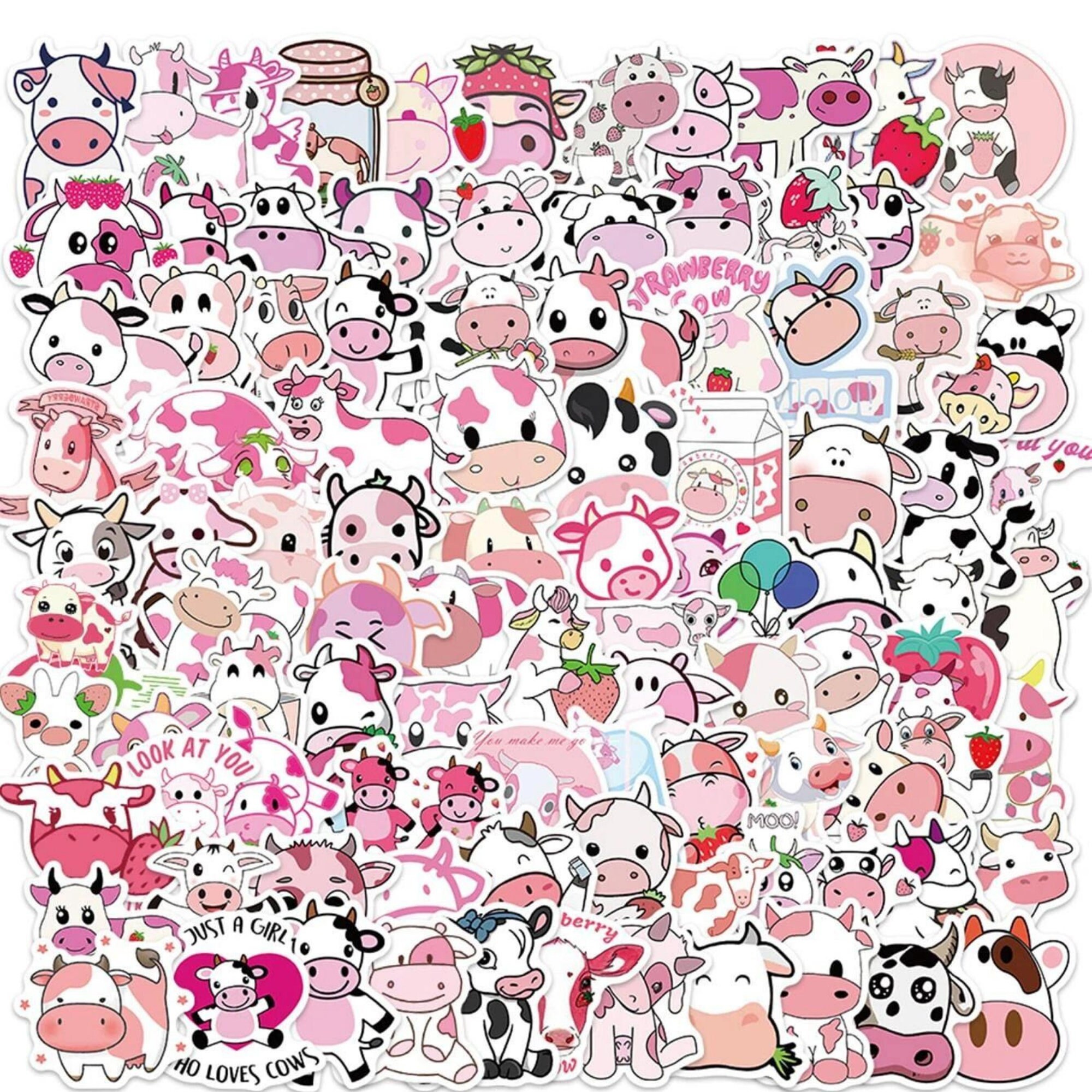 Cartoon Pink Cow Stickers Cow Print Assorted Pattern Sticker - Etsy