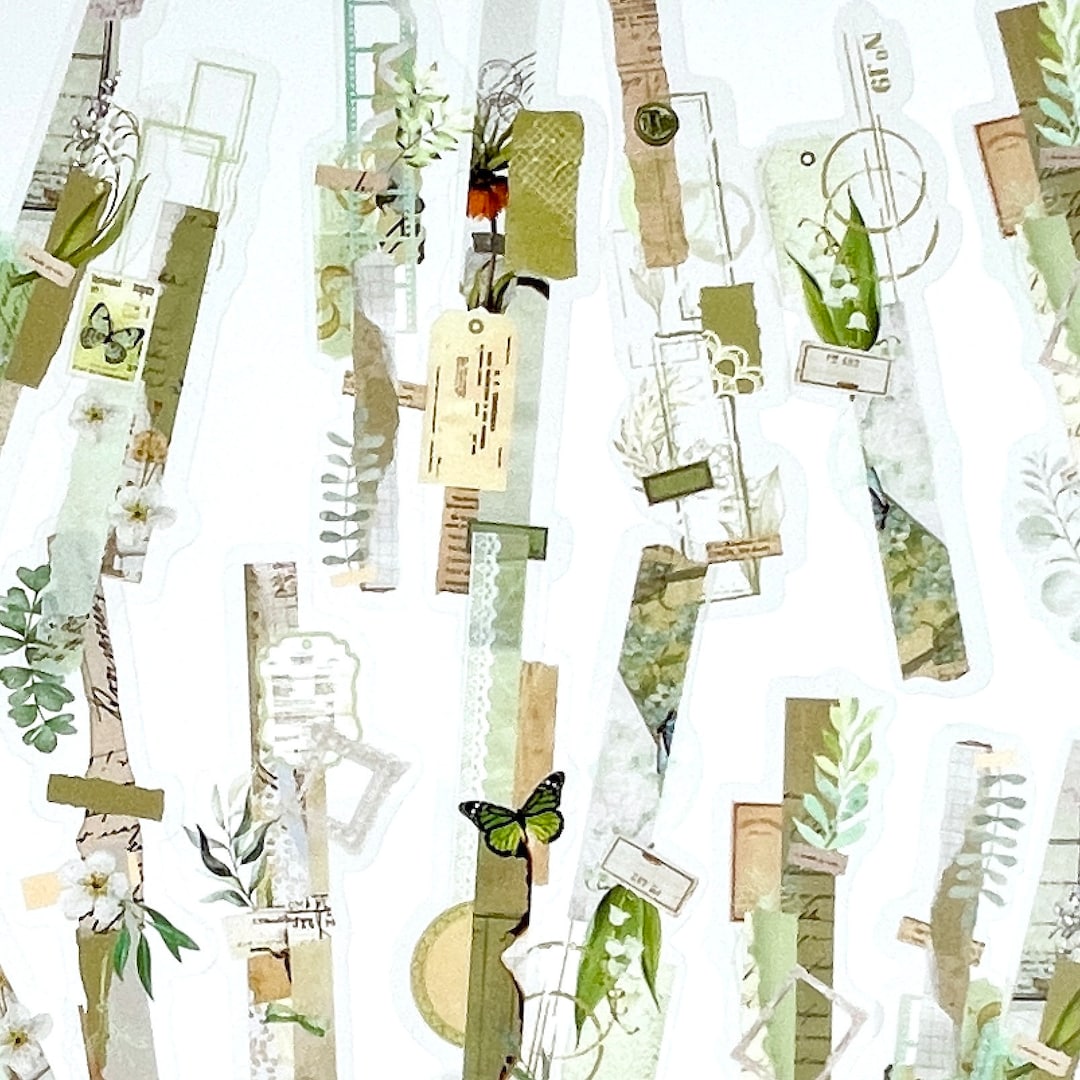 20 Clear Green Plant Collage Stickers - Green Leaf Sticker Strips ...