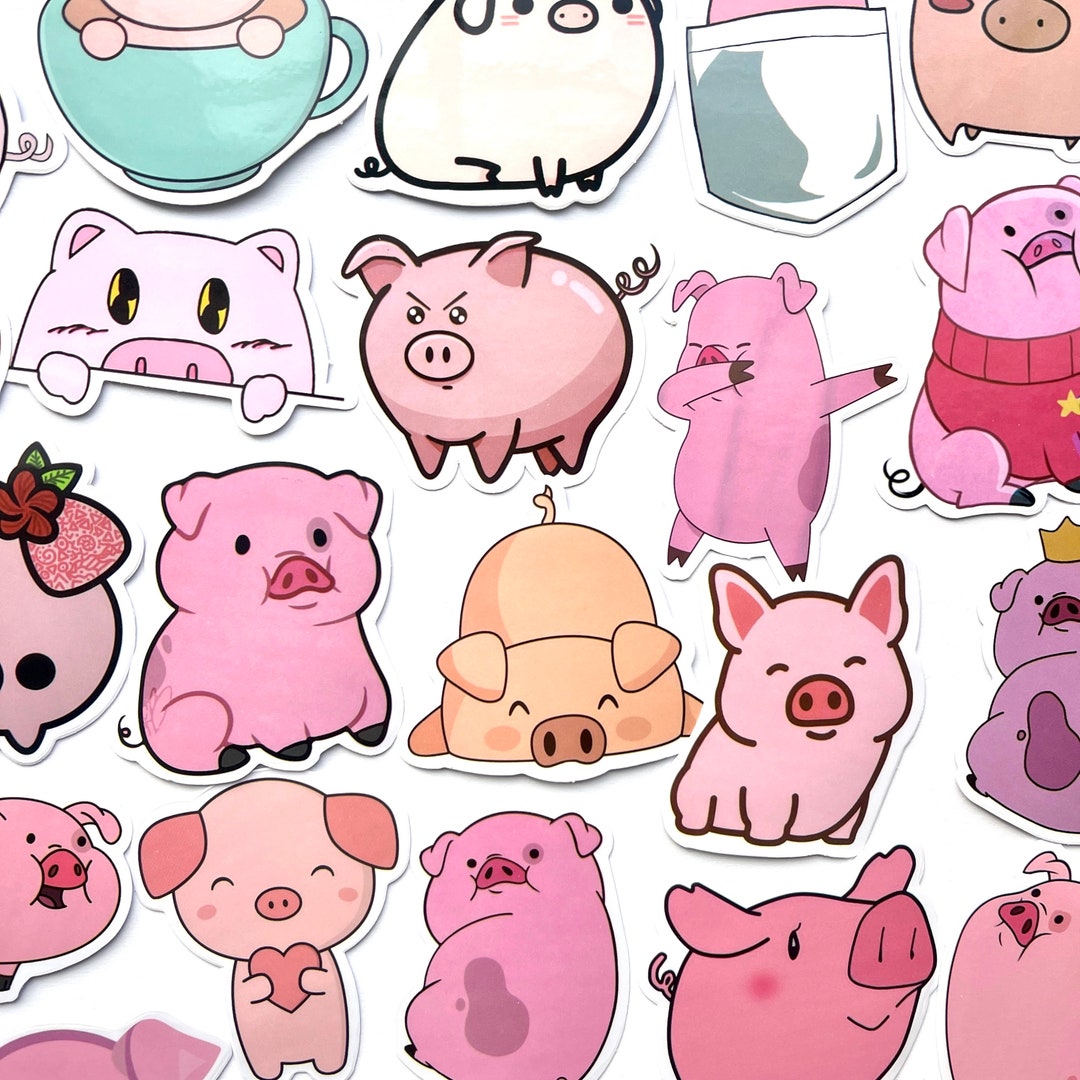 45 Pink Pig Cartoon Stickers - Pink Pigs Mixed Pattern Stickers - Great ...