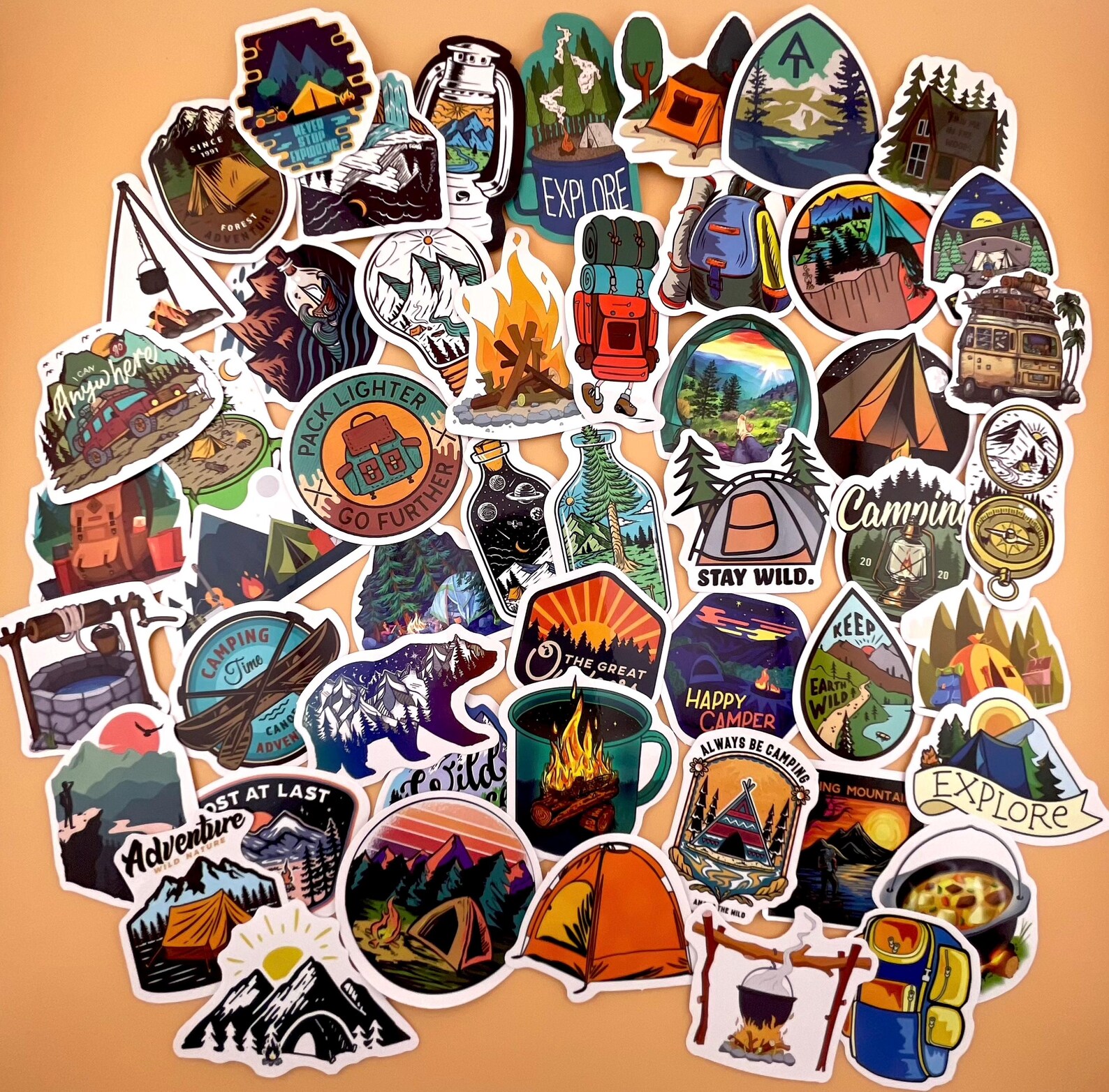 50 Vinyl Outdoor Camping Stickers - Travel in Wilderness Stickers ...