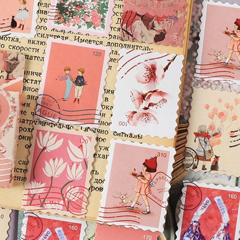 40 Vintage Pink Stamp Stickers Adorable Pink Themed Stickers - Etsy