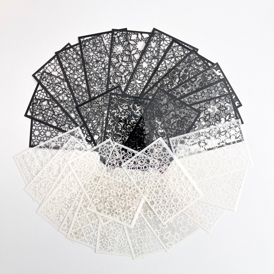 30pcs Translucent Black White Overlay Stickers - Geometric Lace ...
