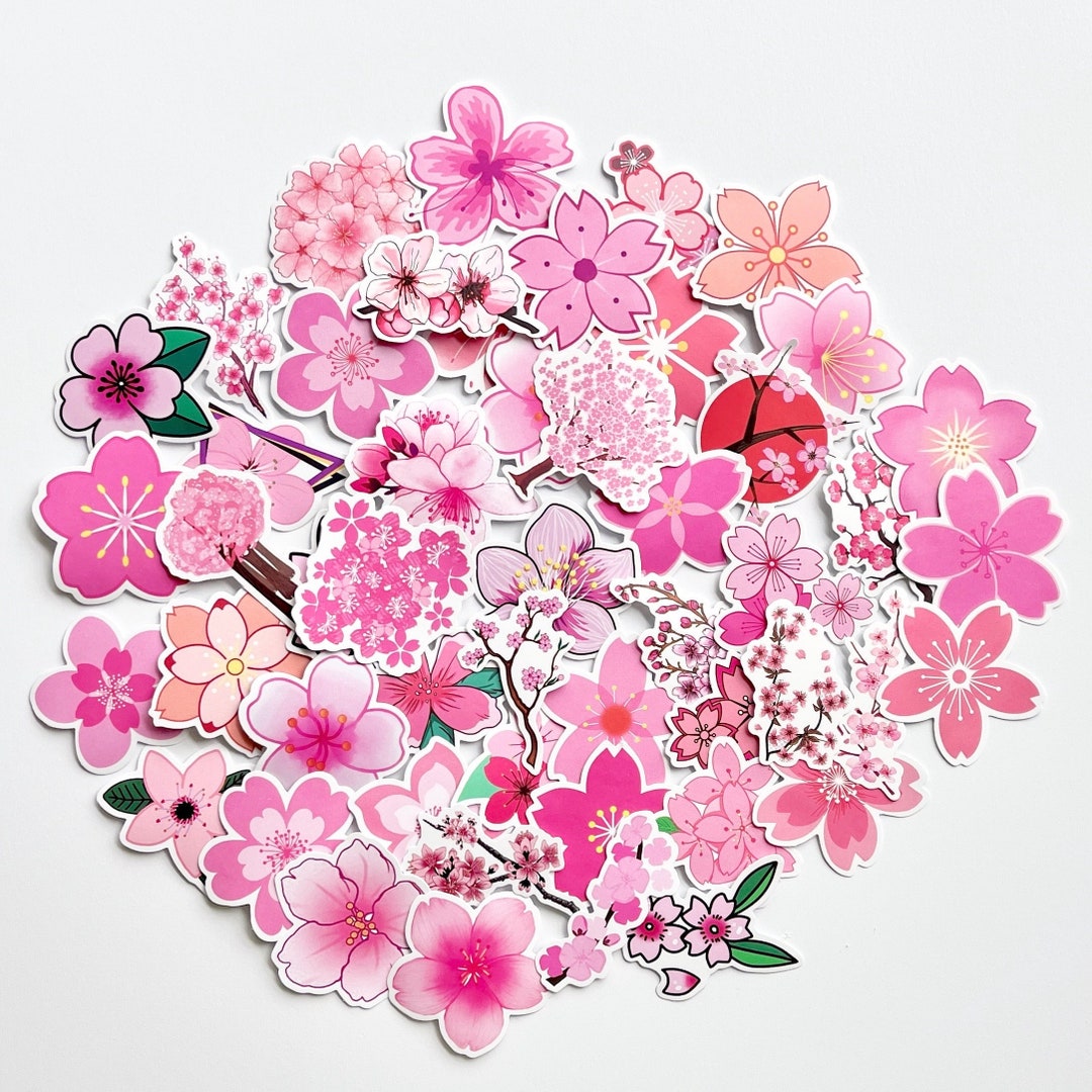 50 Beautiful Pink Flower Stickers - Gorgeous Cherry Blossom Orchid ...