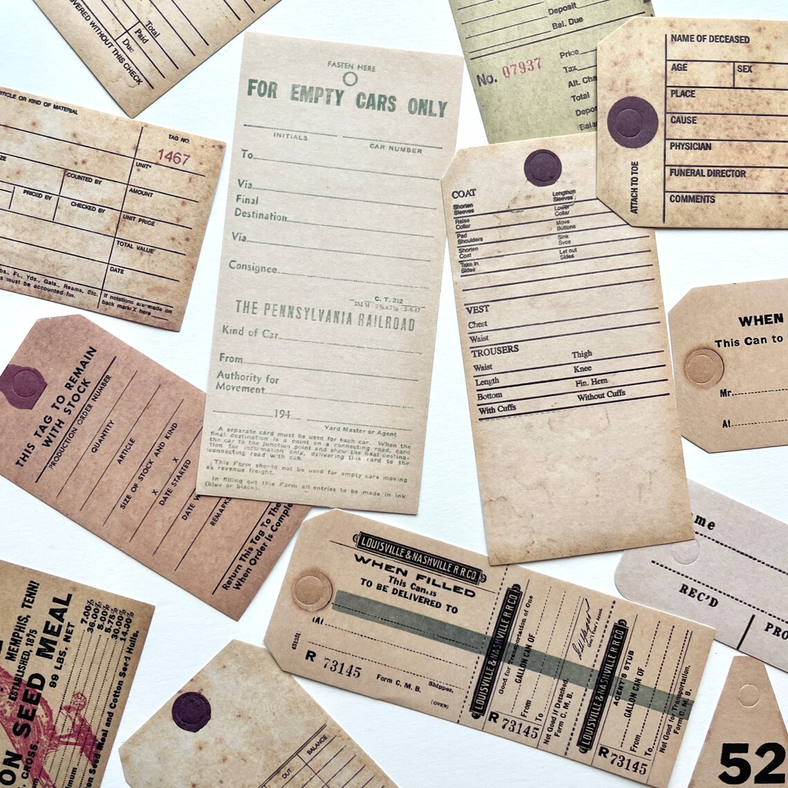 12 Vintage Old Tag Stickers - Writing Paper Tag Stickers - Great SIZES ...