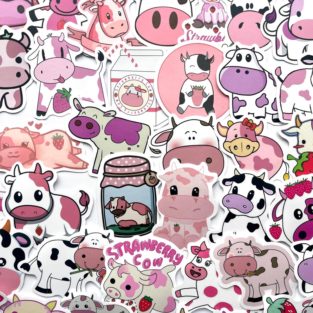 Cartoon Pink Cow Stickers - Cow Print Assorted Pattern Sticker - Pink ...