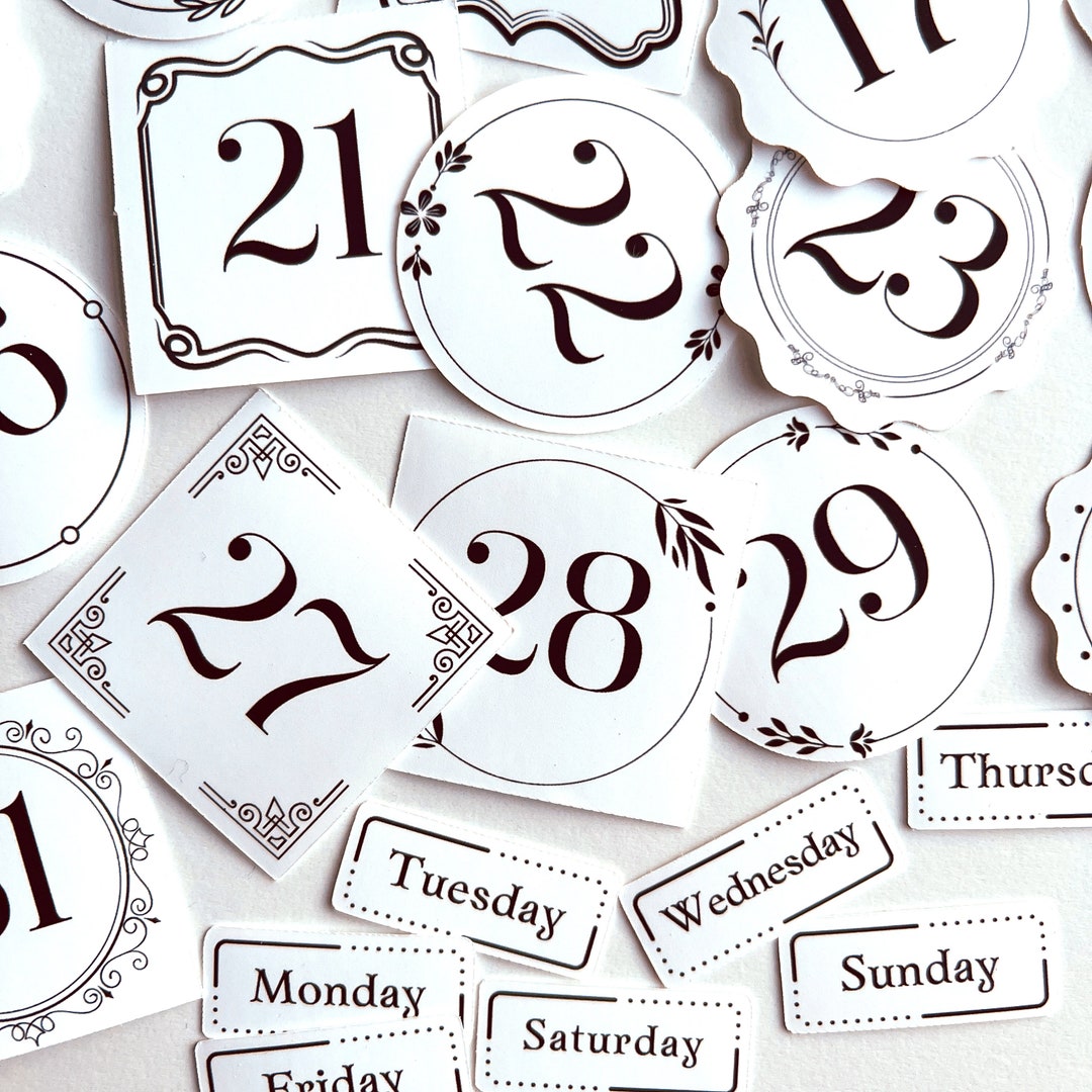 Classic Calendar Day Number Stickers - Flat Finish - for Crafting ...