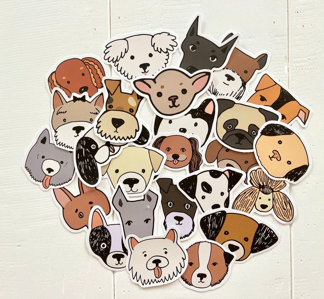 25pcs Dog Face Stickers - Sketched Cartoon Face Stickers - for Crafts ...