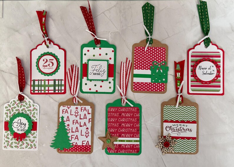 Set of 8 Handmade Christmas Gift Tags | Cardstock Tags | Holiday Tag ...