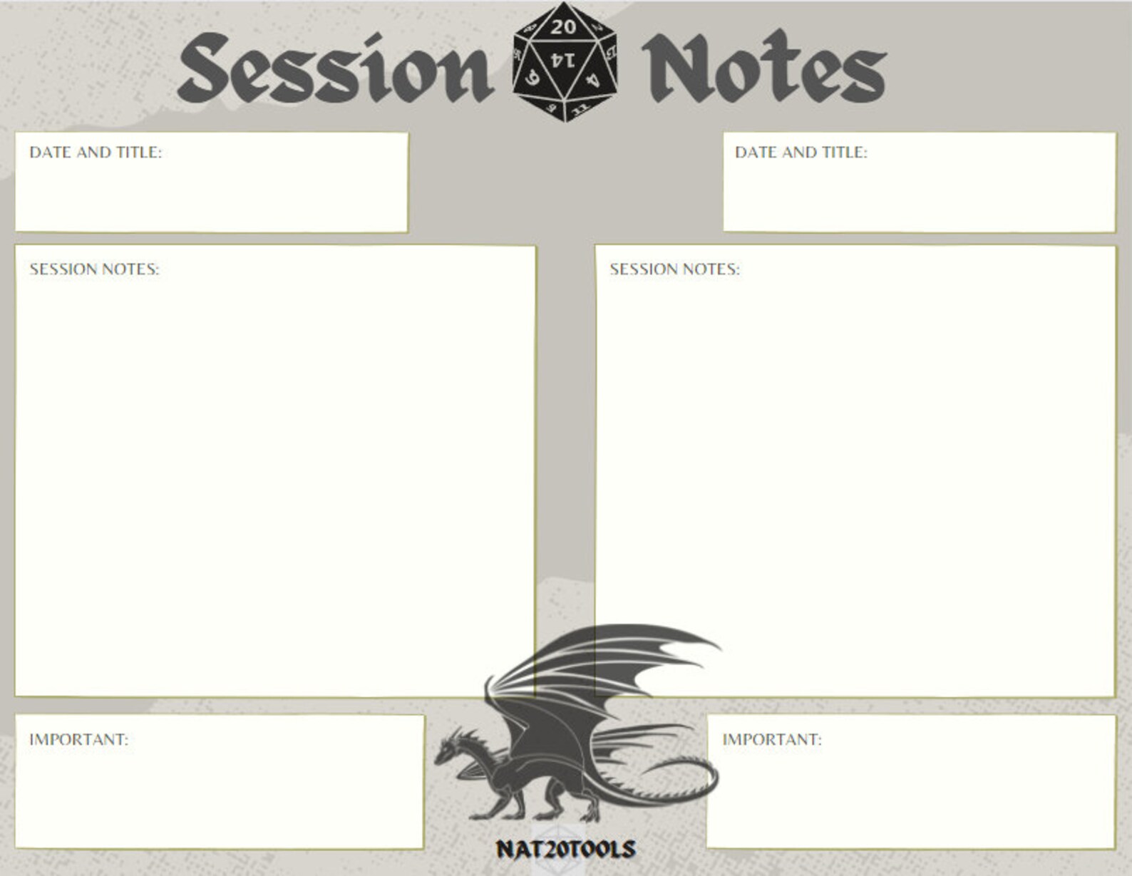 Dnd Notebook | Player or DM Session Note Taker | Fillable PDF - Etsy