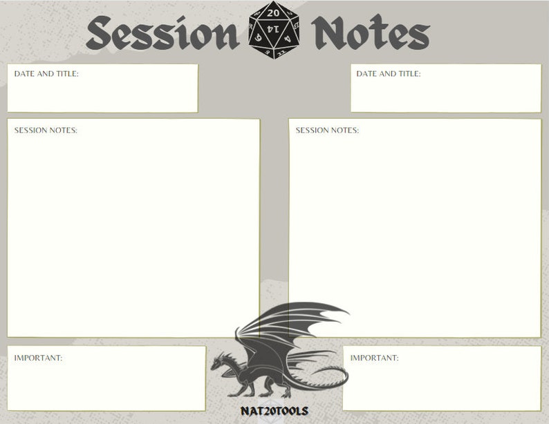 Dnd Notebook | Player or DM Session Note Taker | Fillable PDF - Etsy