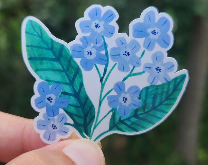 Blue Wildflower Sticker 2 X 2 Inches, Waterproof Sticker for Cup, Matte ...