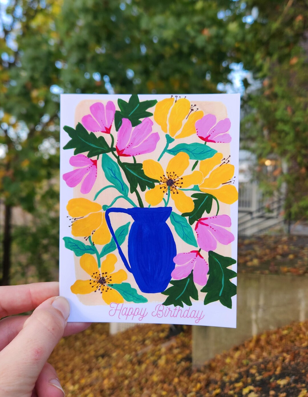 Botanical Birthday Card, Bright Birthday Card Girl, Boho Floral ...